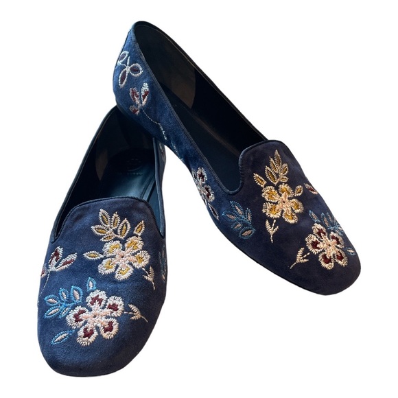 Tory Burch | Shoes | Tory Burch Navy Floral Embroidered Smoking ...